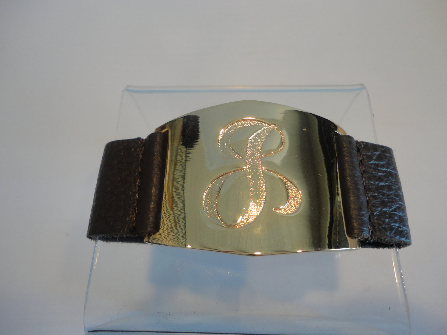 engraved single initial leather cuff bracelet featured at babybox.com