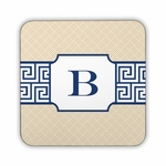 greek key band navy square coaster