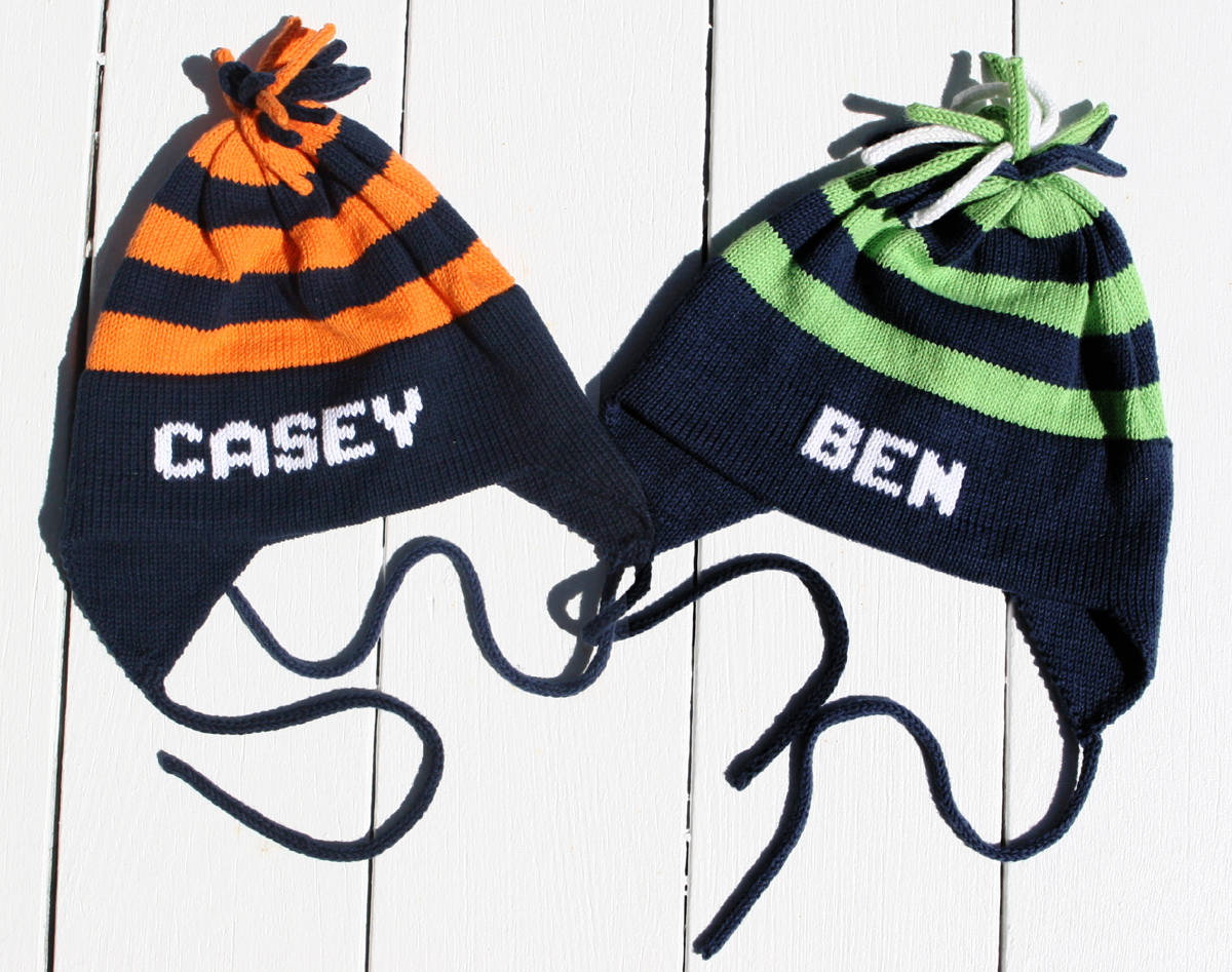 personalized cotton earflap hat (stripe)