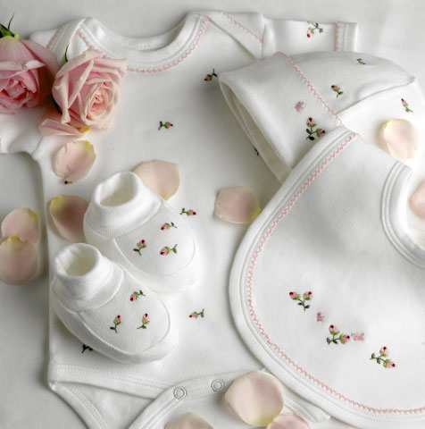 rosebuds embroidered layette set by gordonsbury featured at babybox.com