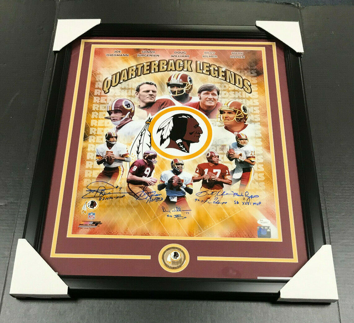 Washington Redskins Autographed Framed 16x20 Theismann Rypien Jurgensen JSA