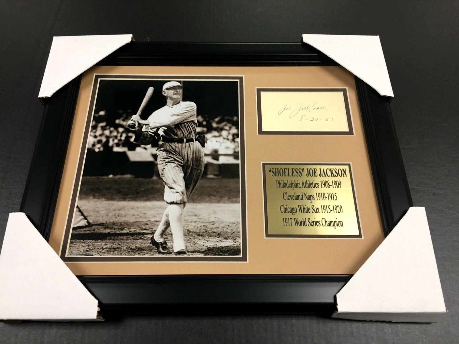 SHOELESS JOE JACKSON Autographed Cut REPRINT Framed 8x10 Photo BLACK SOX