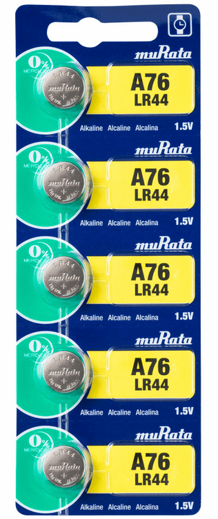Murata LR44 5-Pack, L1154, LR1154, 157 Alkaline Button Cell Batteries