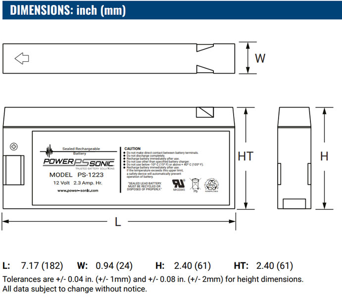 POWER-SONIC PS-1223 12-Volt 2.3-AH