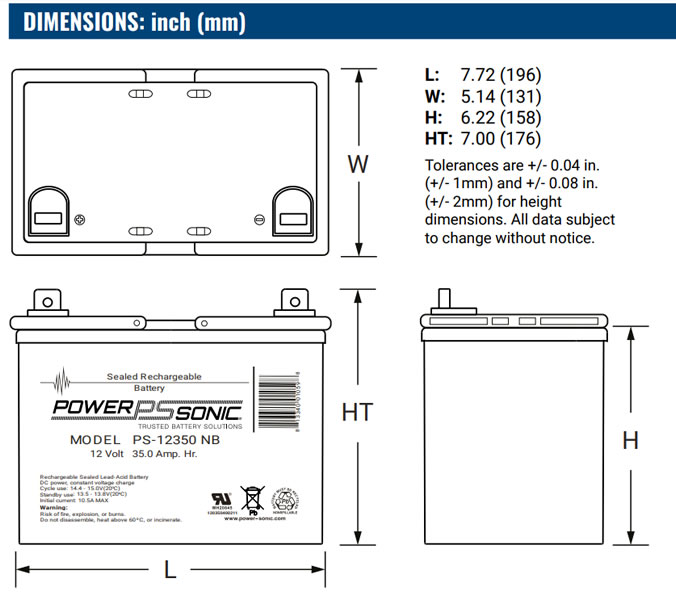 POWER-SONIC PS-12350NB 12-Volt 35-AH
