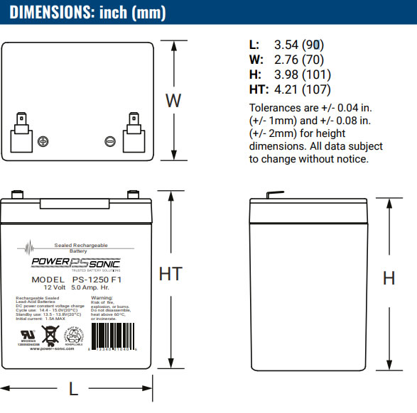 POWER-SONIC PS-1250F1 12-Volt 5-AH