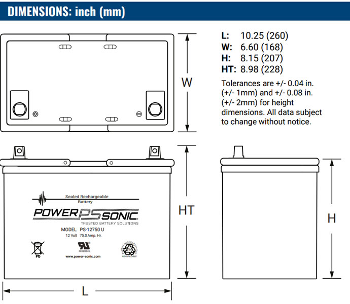 POWER-SONIC PS-12750U 12-Volt 75-AH
