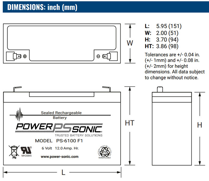 Big Beam H2MQ6S16 6V 12AhEmergency Lighting Battery