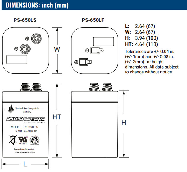 POWER-SONIC PS-650LS 6-Volt 5-AH