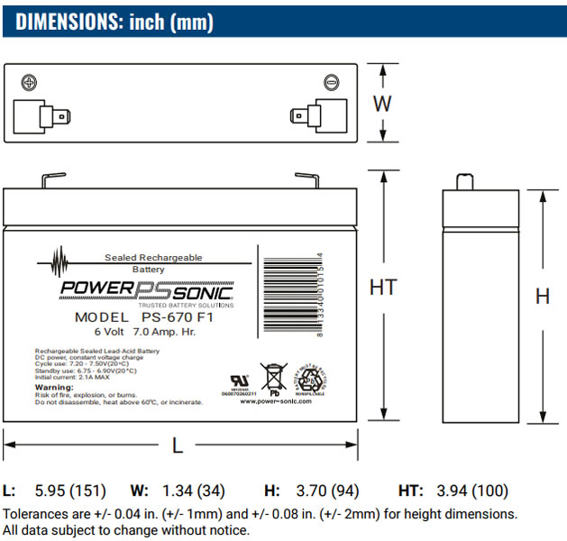 Lithonia ELB 06042 6V 7AhEmergency Lighting Battery