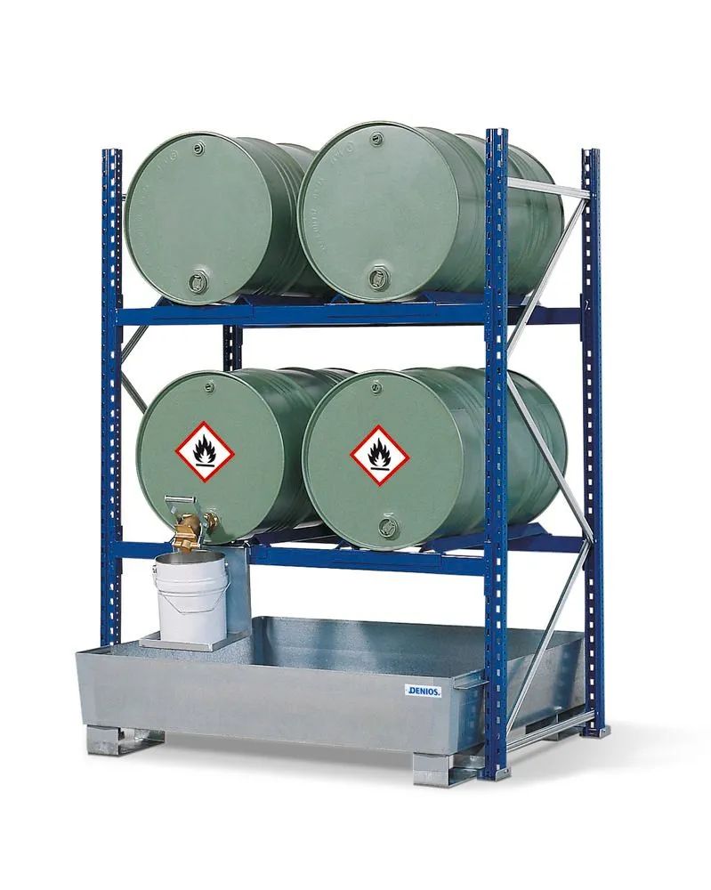 4-Drum Horizontal Rack with Spill Containment Sump | Galvanized Steel