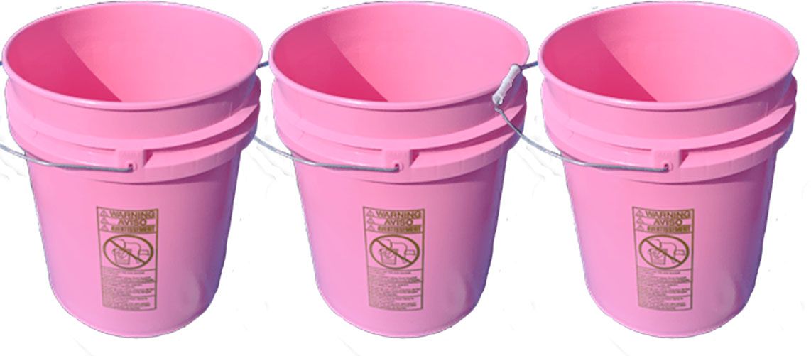 5 Gallon Pink Plastic Bucket, 3-pack - Non-UN