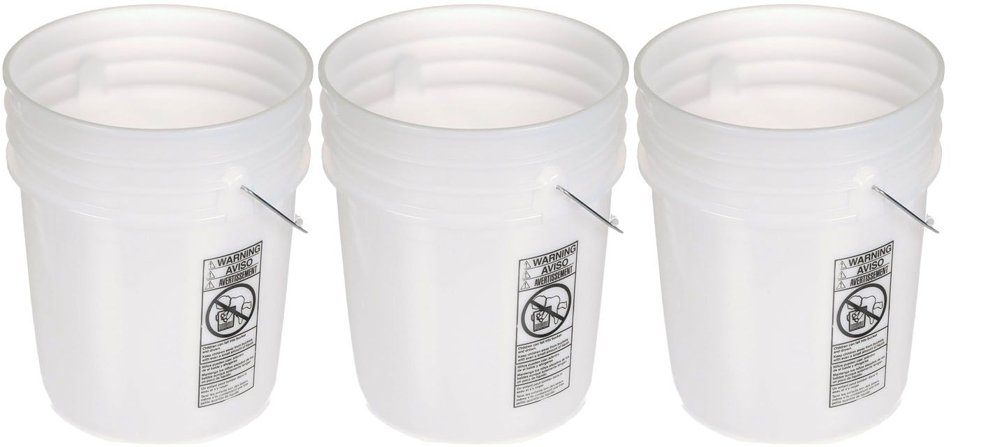 5 Gallon Plastic Bucket Natural-3 Pack