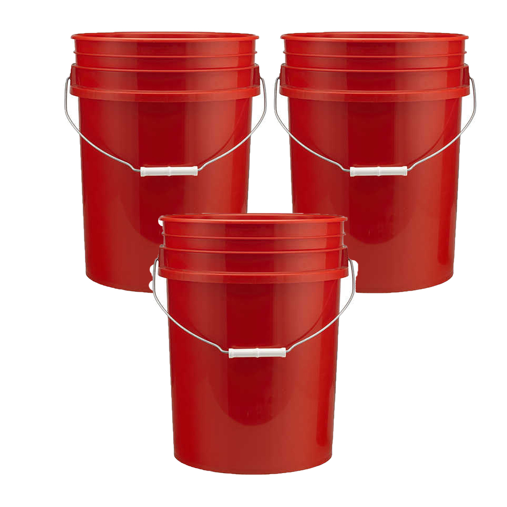 Red 5 Gallon Heavy Duty Plastic Buckets 3-Pack | 90 Mil Food Grade HDPE