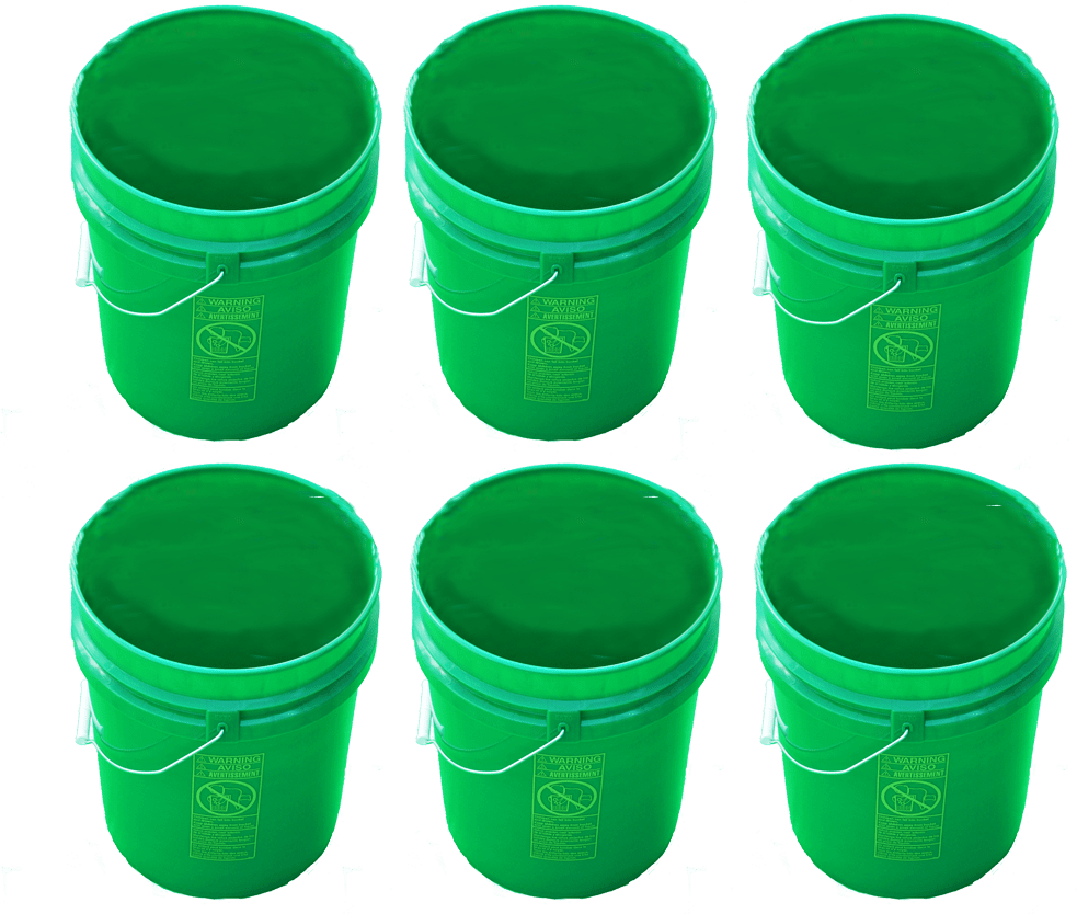 5 Gallon Plastic Buckets Green | Six Pack