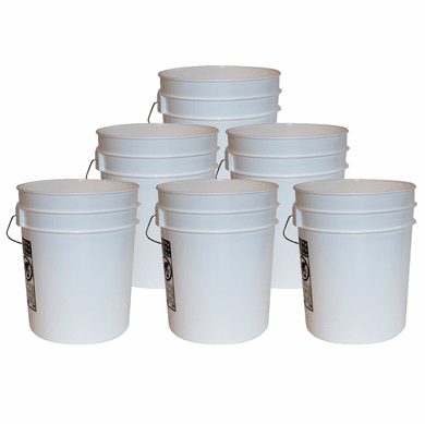 5 Gallon Plastic Buckets White | Six Pack