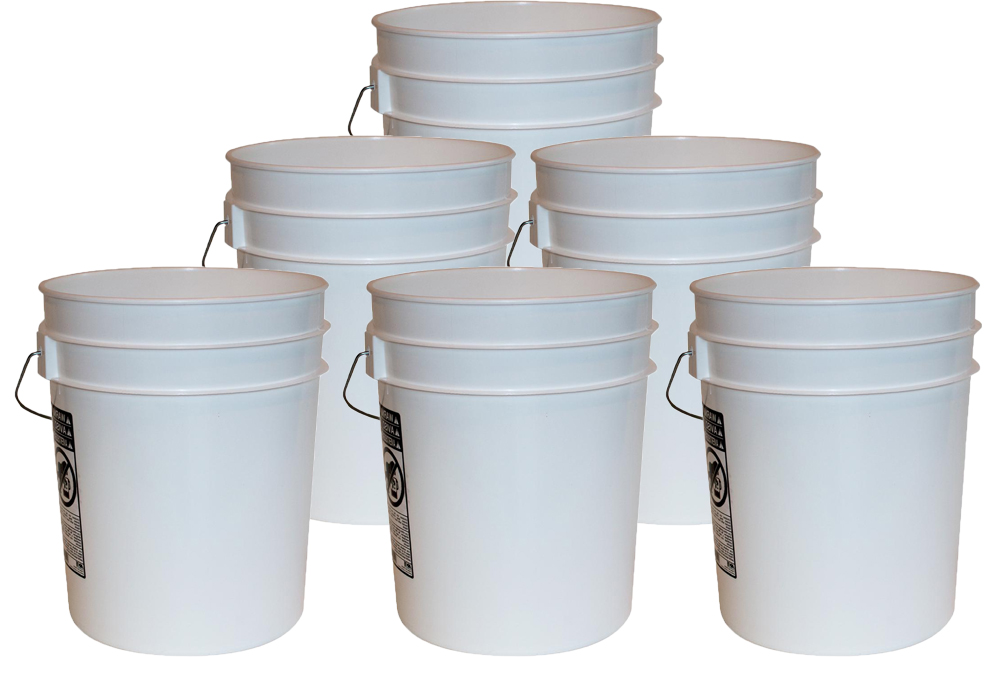 5 Gallon Plastic Buckets White | Six Pack