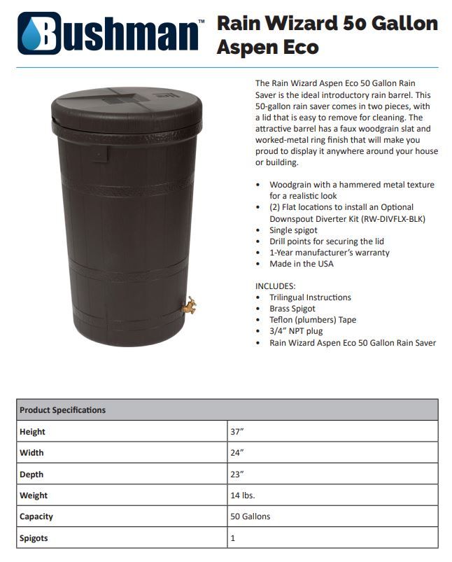 50 Gallon Rain Wizard Aspen Eco Barrel Free Shipping!