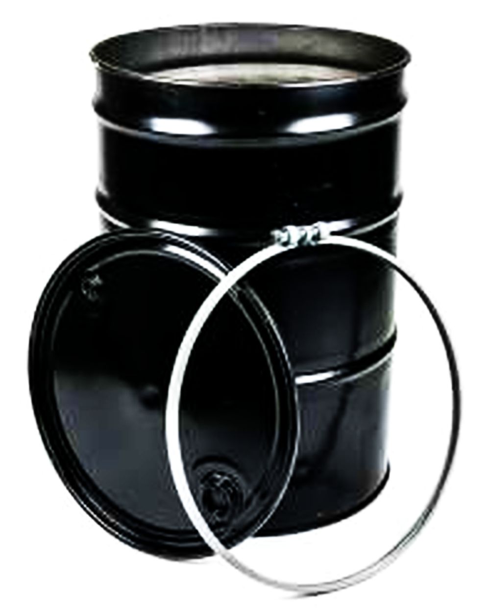 55 Gal Steel Drum Open-Head | Black | With Fittings in Lid | Choice of ...