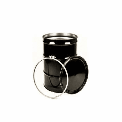 55 Gal Steel Drum Open-Head | Black | With Fittings in Lid | Choice of ...