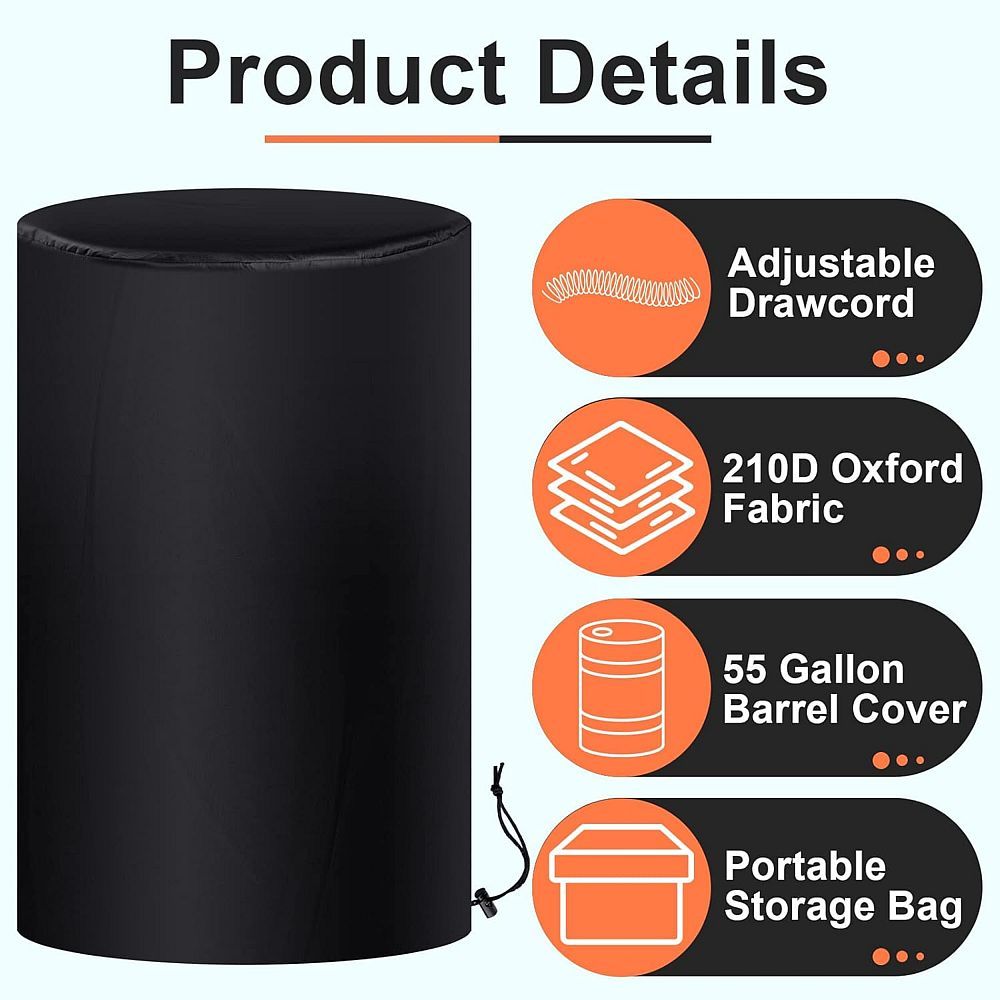 55 Gallon Barrel Bag Cover, Black Free Shipping