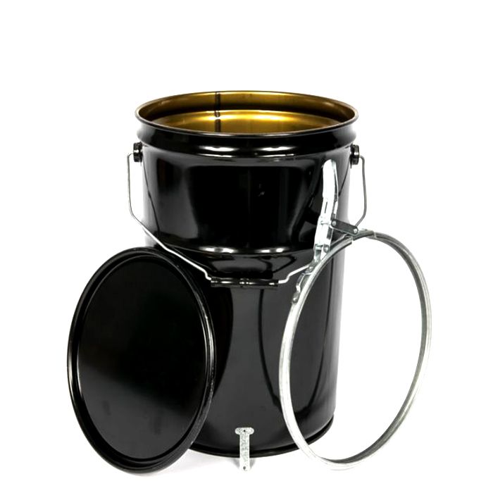 7 Gallon Open Top, 24 Gauge Steel Pails & Cans, Black, Plain Top with ...