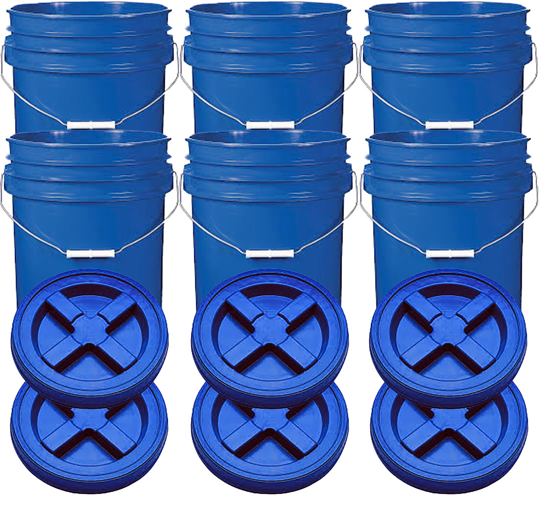 Combo Pack – 6 Blue 5 Gallon Buckets & 6 Blue Gamma Seal Lids Free Shipping