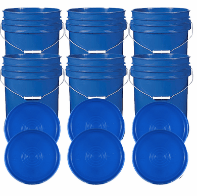 Blue 5 Gallon Buckets and Flat Lids Food Grade Combo 6 Pack Special ...