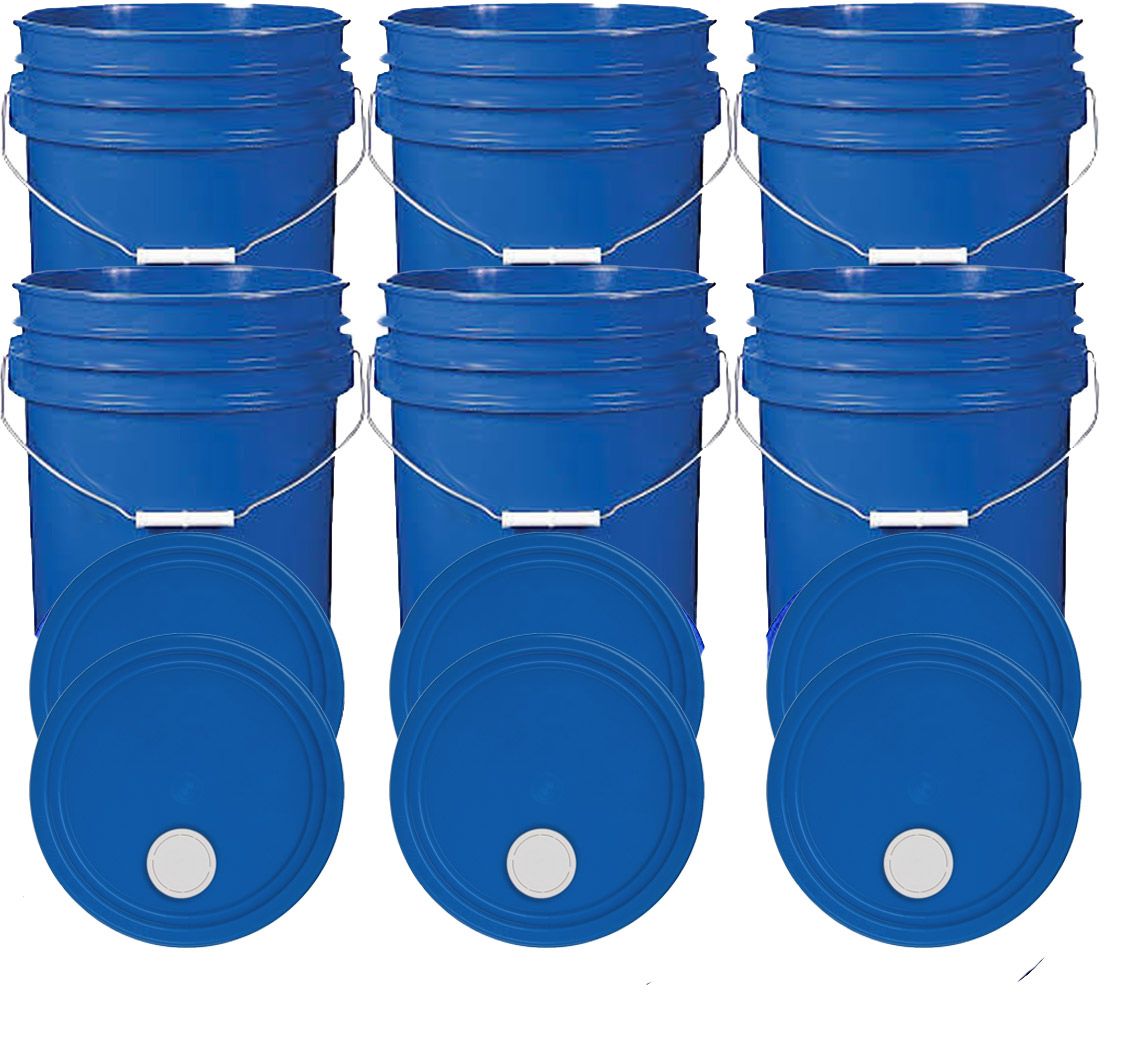 Blue 5 Gallon Buckets and Spout Lids Food Grade Combo 6 Pack Special ...