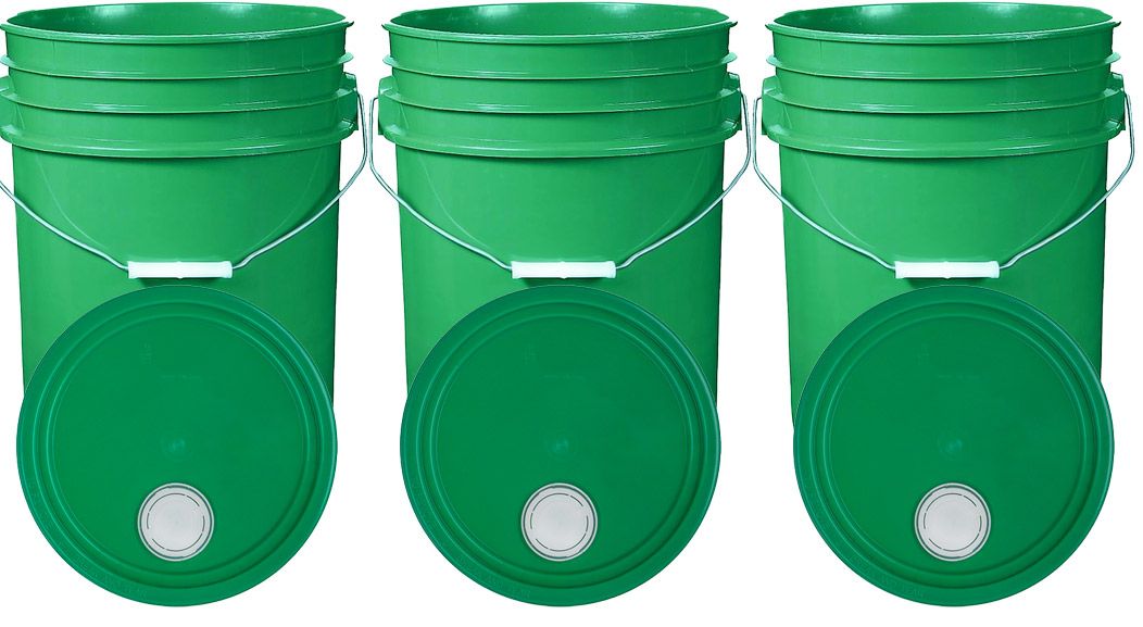 Green 5 Gallon Buckets and Spout Lids Food Grade Combo 3 Pack Special ...