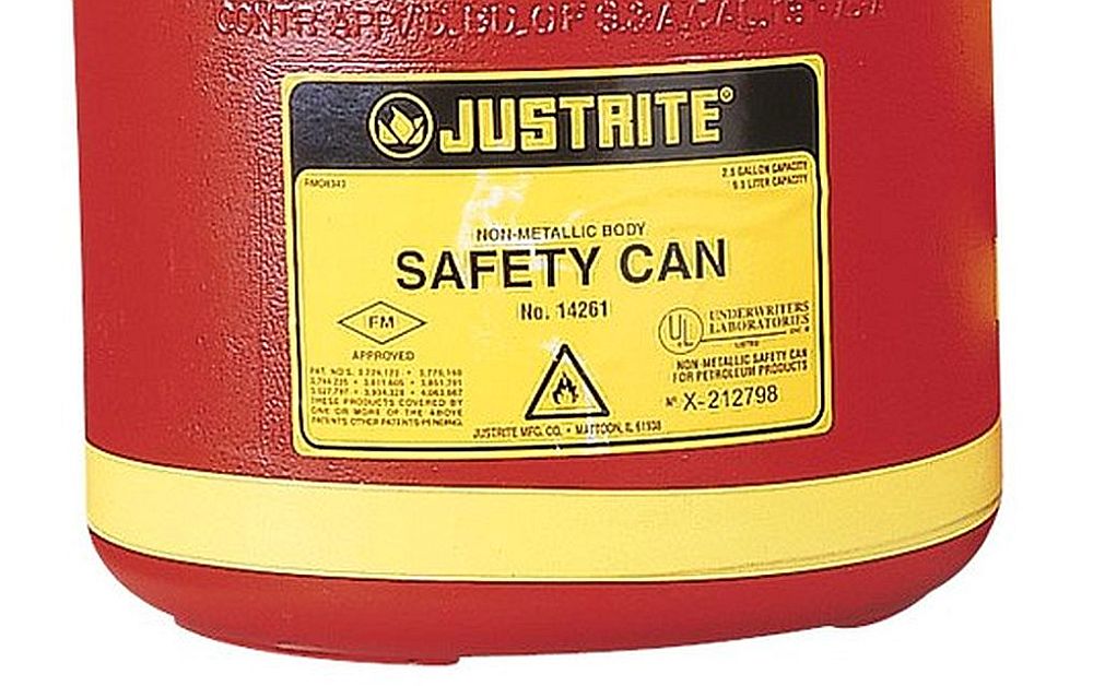 Justrite Type I Polyethylene Safety Can 2 1/2 gallon Red, Stainless ...
