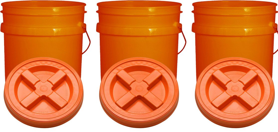 Orange 5 Gallon Plastic Buckets and Gamma Seal Lids Food Grade Combo 3 ...