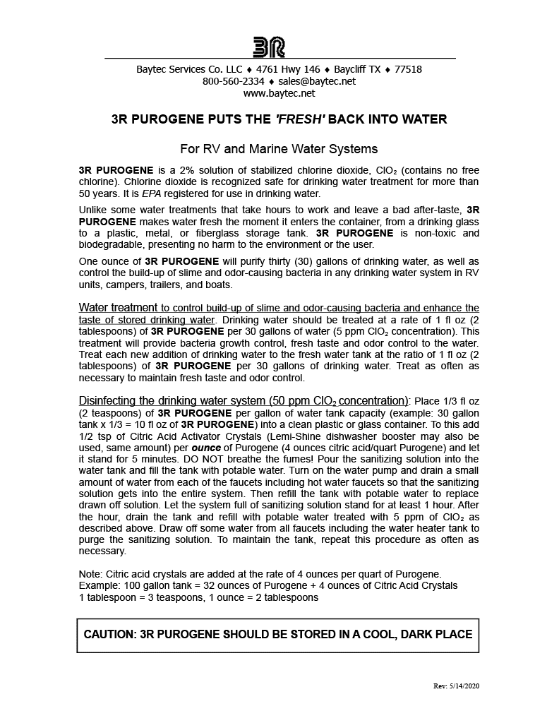 Purogene Water Treatment Preserver4 oz Free Shipping