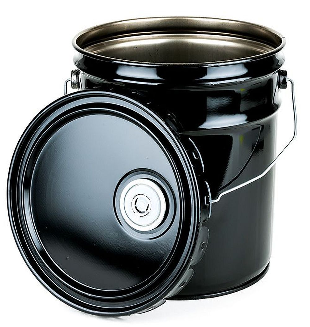 5 Gallon Steel Pail, Open Head, Lug, Flexspout® Opening, 28 Gauge - Black