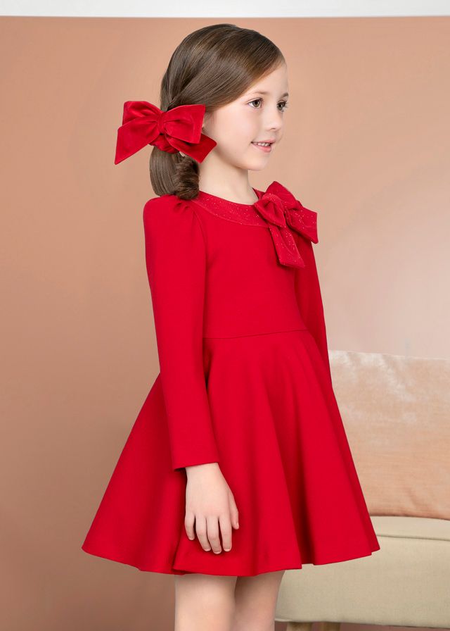 Abel & Lula Girls Knit Dress with Bow Detail - Christmas Red