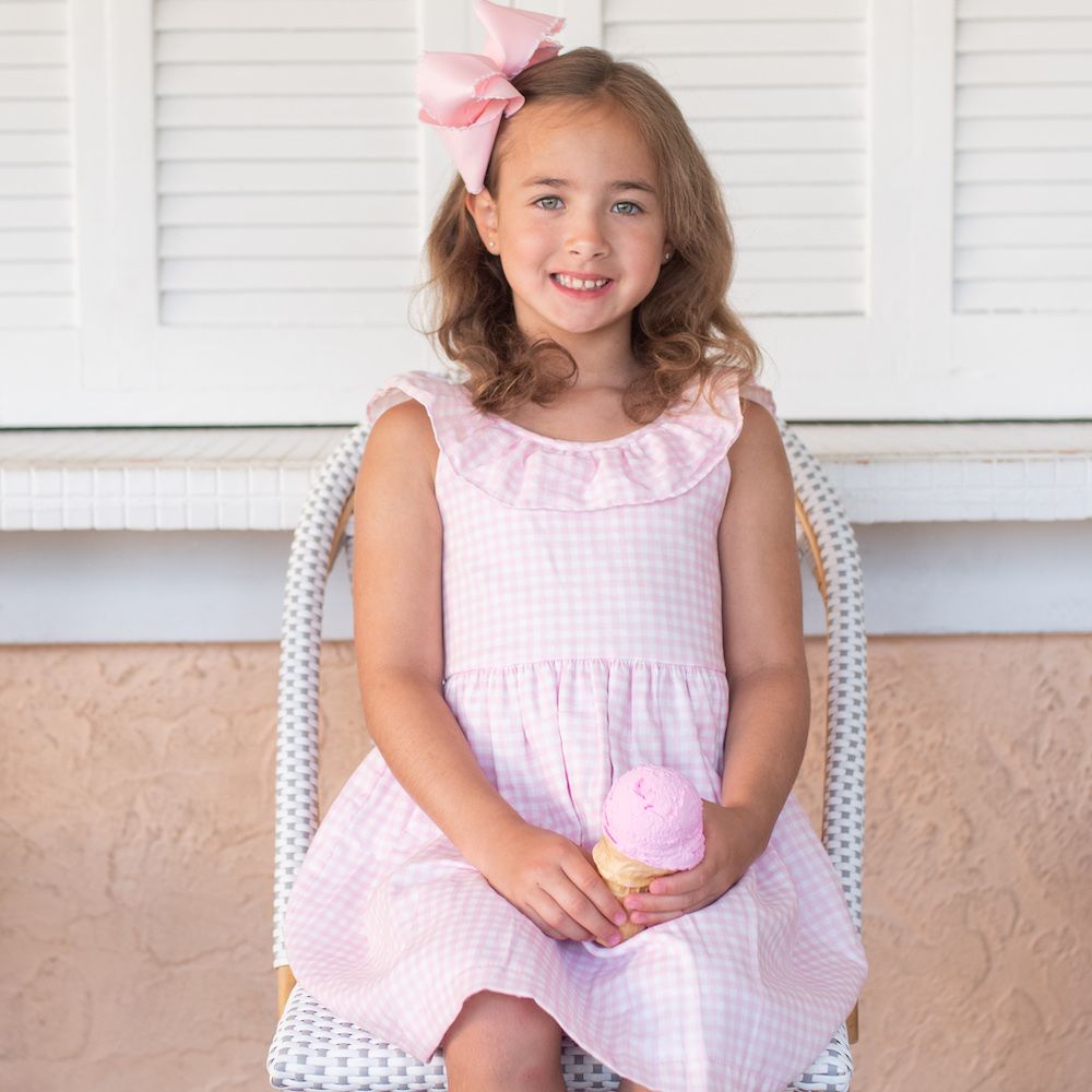 James & Lottie Girls Alice Sun Dress - Pink Check