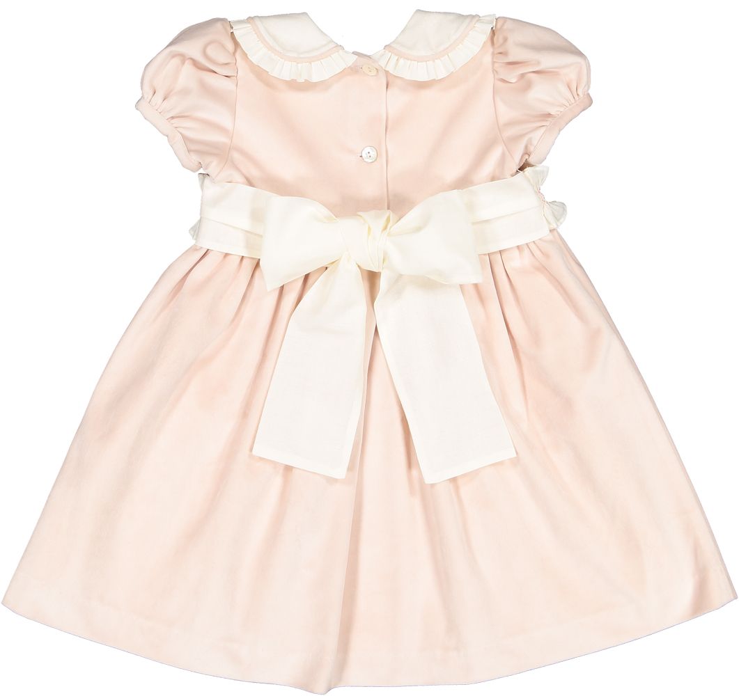 Sal & Pimenta Girls Dress - Velvet - Smocked Waist - Powder Pink
