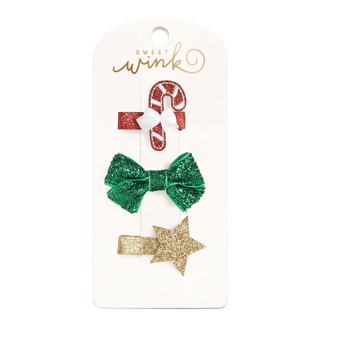 Sweet Wink Girls Hair Clip Set of 3 - Christmas Candy Cane / Green Bow ...