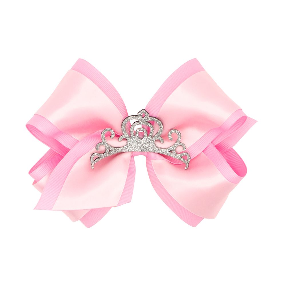 Wee Ones Girls Satin Overlay Bow with Princess Crown - Light Pearl Pink