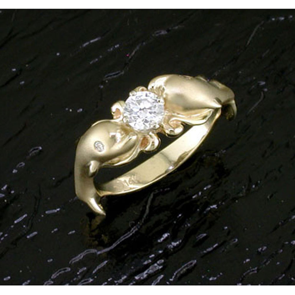 SD-F065 Dolphin Solitaire Mounting Ring - 14K Gold