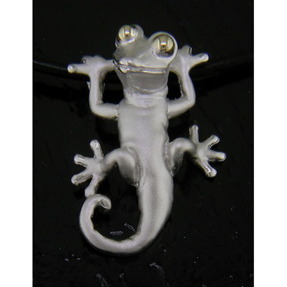 SD-SGN571-18 Gecko Necklace - Sterling Silver and 14K Go...