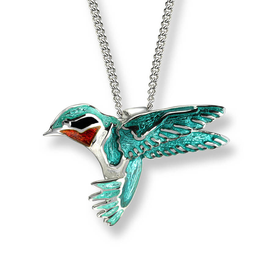 SN0511A Green Hummingbird Necklace Sterling Silver