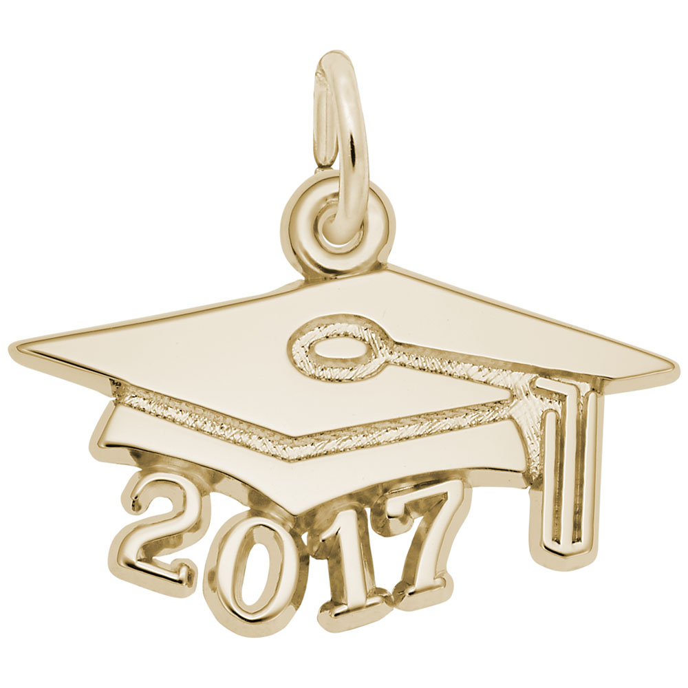 10-6917-14k Large Graduation Cap 2017 Charm - 14K Gold