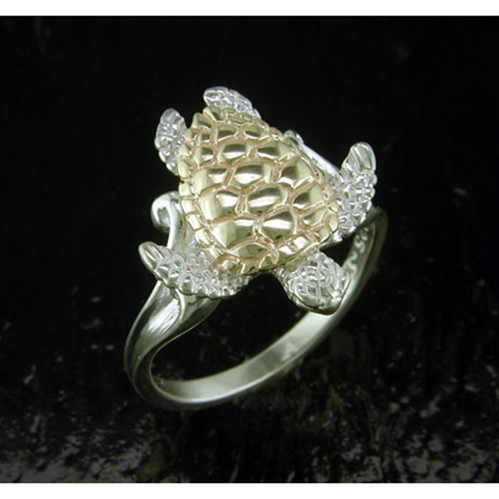SD-SGR627 Sea Turtle Ring - Sterling Silver and 14K Gold...