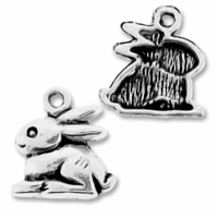 Charms, Antiqued Silver Bunny Rabbit Charm (10PK) - Wholesale Charms