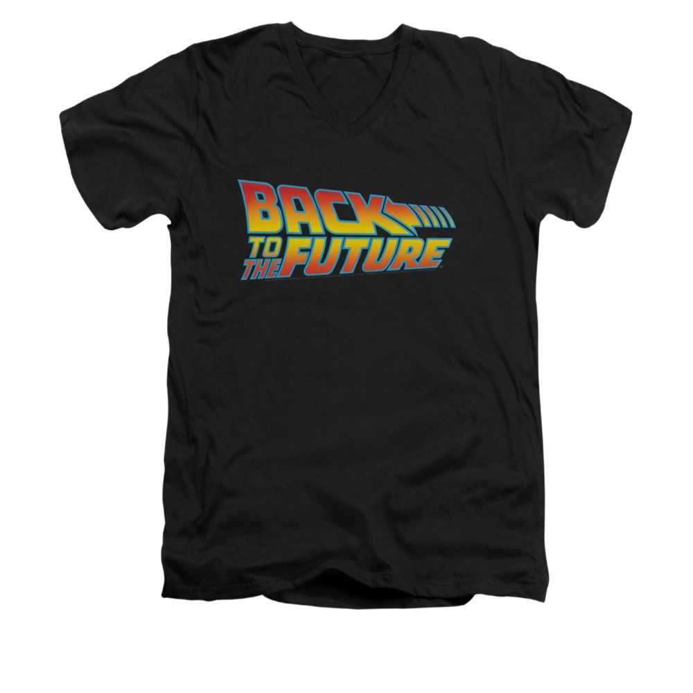 Back To The Future Shirt Slim Fit V Neck Logo Black Tee T-Shirt - Back ...