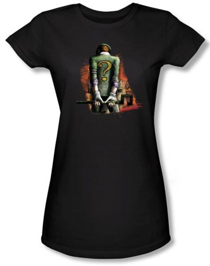 Batman Juniors T-Shirt - Arkham City Riddler Convicted Black Tee ...