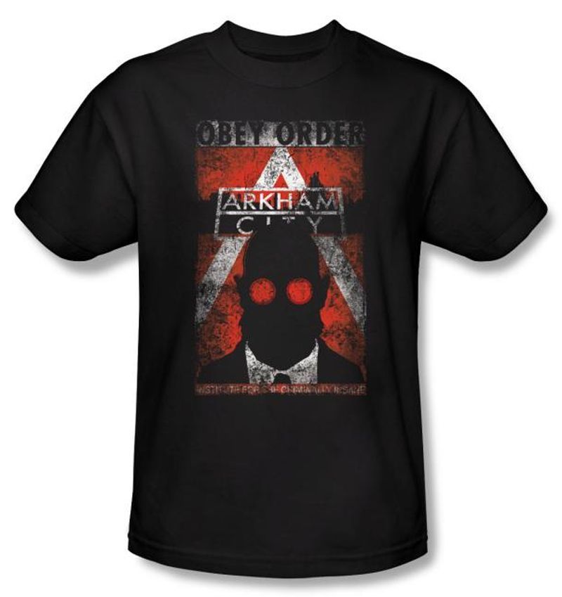 Batman T-Shirt - Arkham City Obey Order Poster Adult Black Tee - Batman Shirts Arkham City