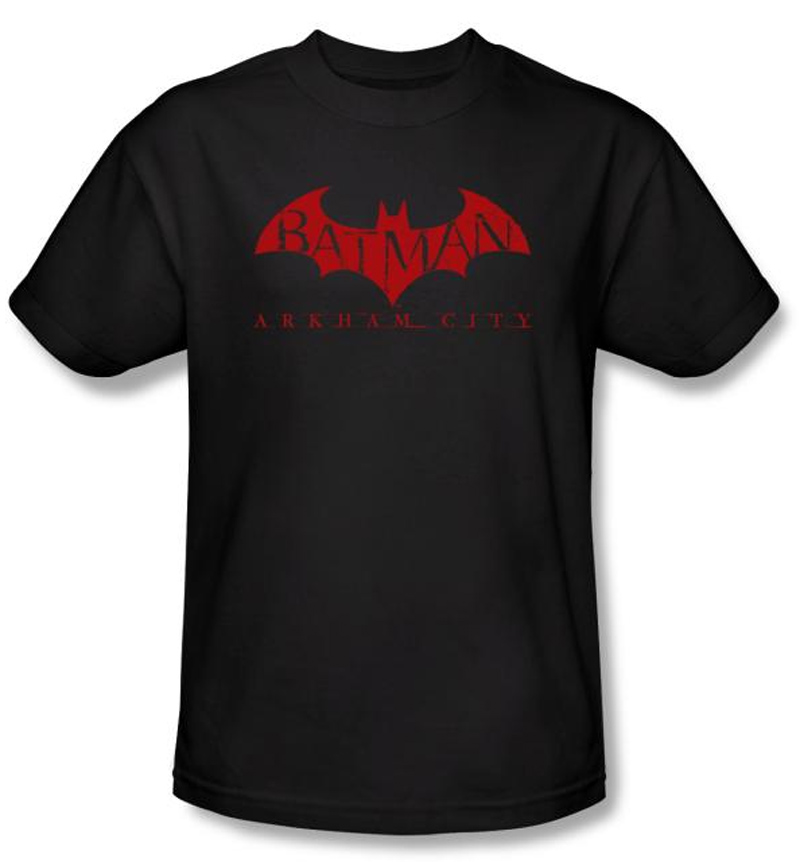 Batman T-Shirt - Arkham City Red Bat Adult Black Tee - Batman Shirts ...