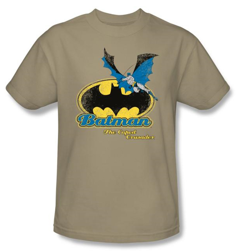 Batman T-Shirt - Caped Crusader Adult Khaki Tee - Batman T-shirts